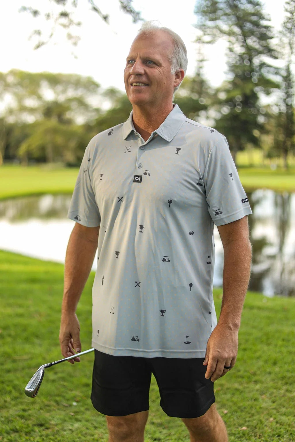 CA Statement Golf Shirt | Powder Blue & Grey – Golfers Direct